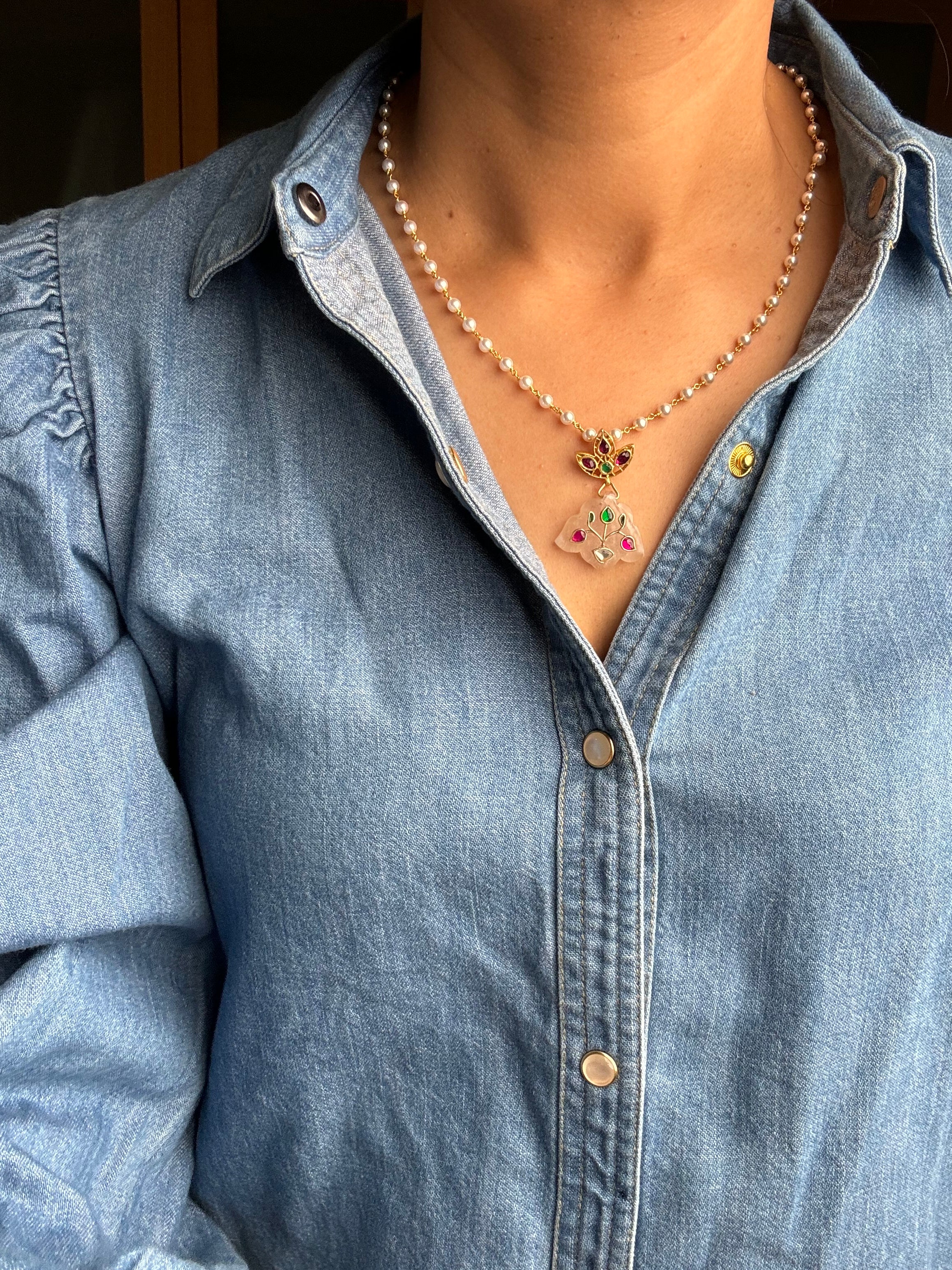 Natural Jade Inlay work neckpiece – Potpourri Studio