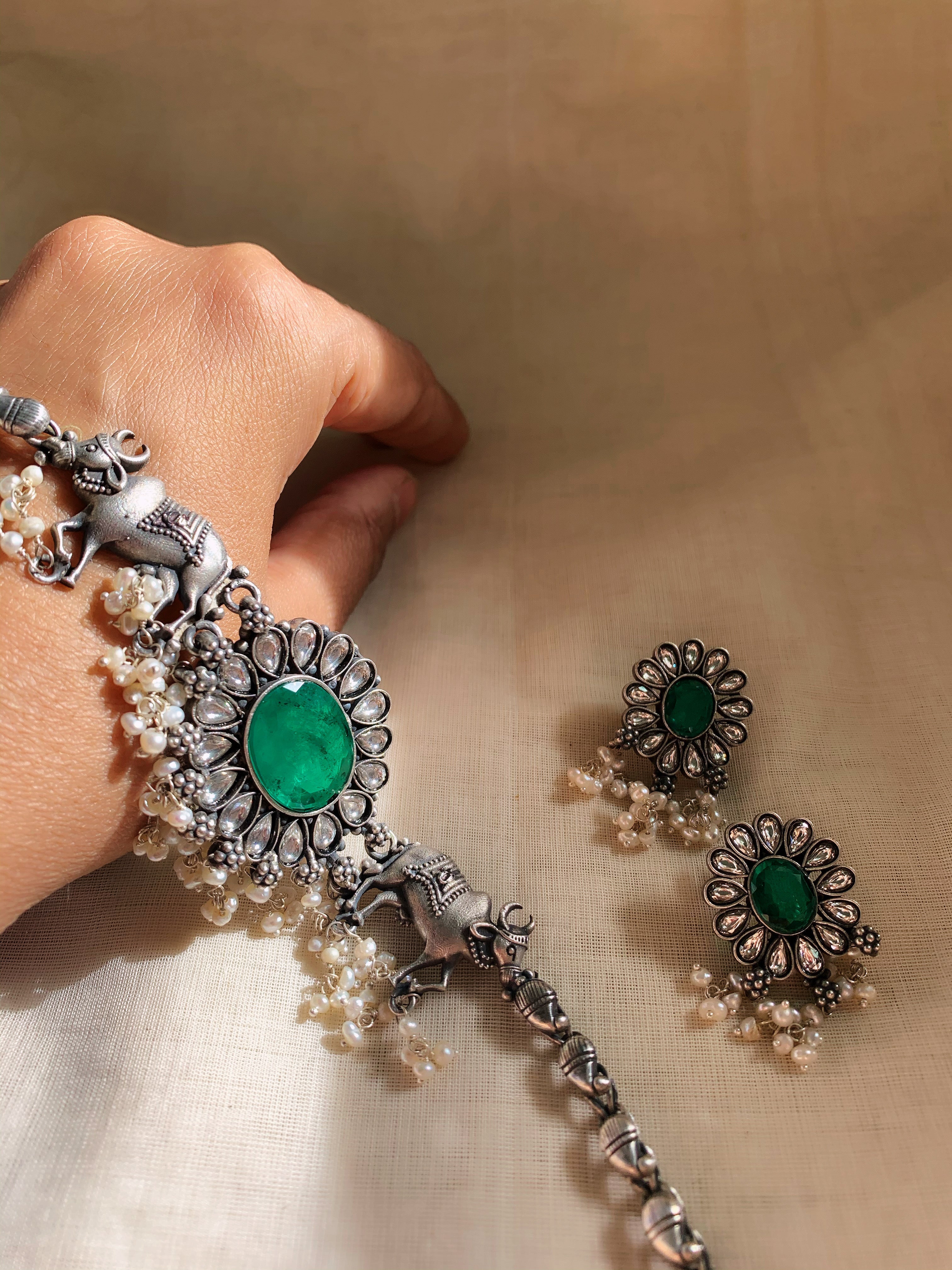 Cow choker set - emerald green – Potpourri Studio